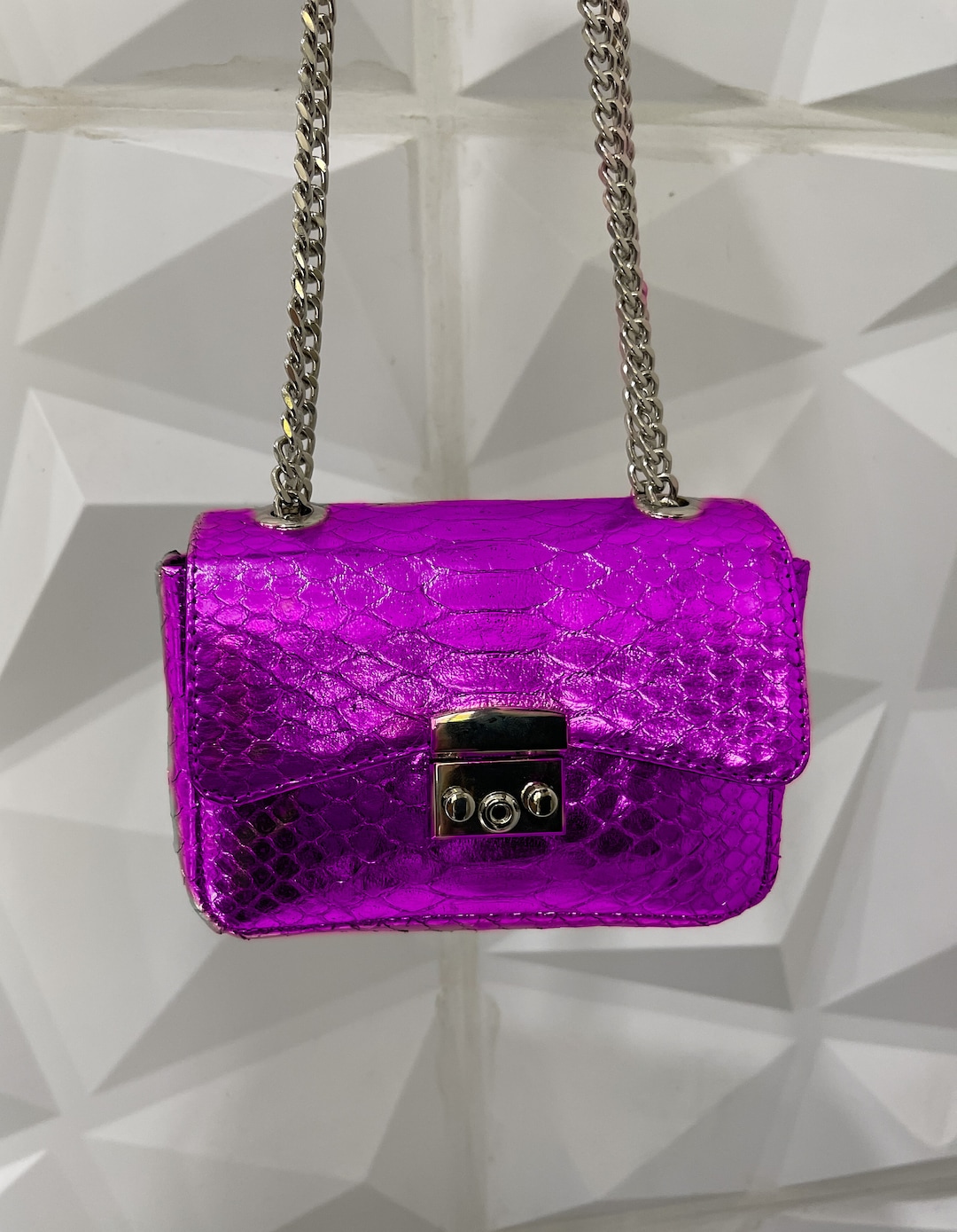 Pink Snakeskin Purse, Golden Python Leather Crossbody Bag, Snakeskin ...