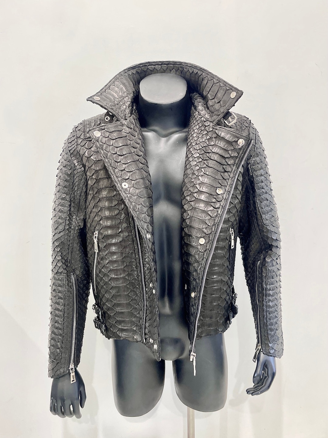 Man's King Python Leather Biker Jacket, Dragon Snakeskin Motorcycle ...