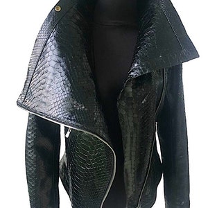 Woman Black Snakeskin Jacket, Python Leather Jacket, Black Glossy ...