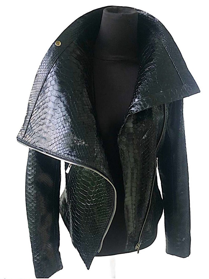 Woman Black Snakeskin Jacket Python Leather Jacket Black - Etsy