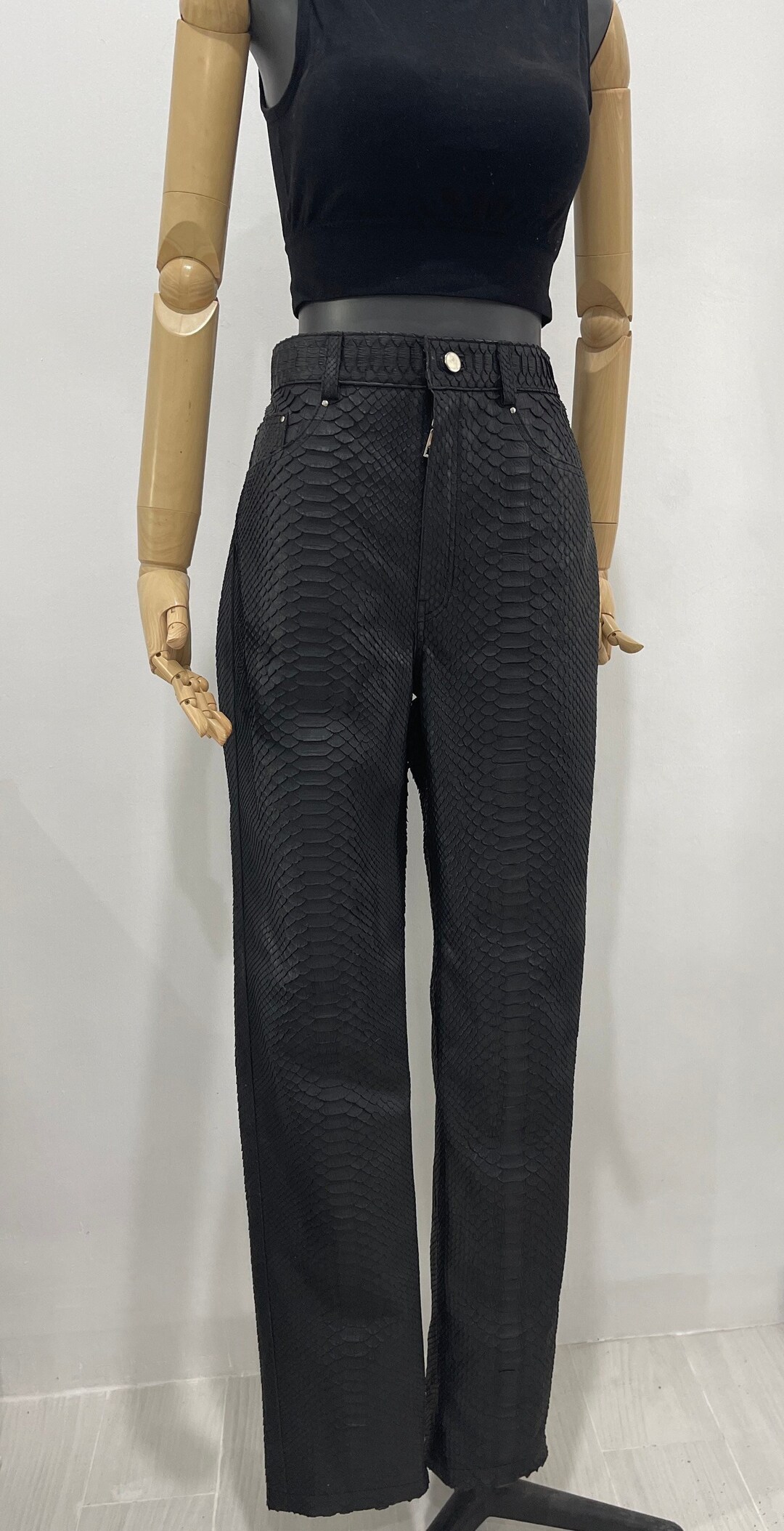 Python Leather Pants, Snakeskin Pants, Black Leather Pants, Real Python ...