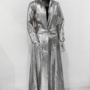 Woman’s Silver Metallic Snakeskin Coat, Python Leather Coat, Silver ...