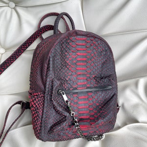 Python Leather Backpack, Snakeskin Backpack, Red Leather Rucksack ...