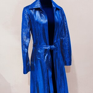 Woman’s Blue Metallic Snakeskin Coat, Python Leather Coat, Blue Python ...