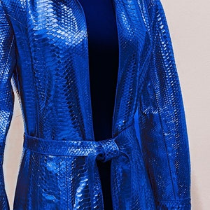 Woman’s Blue Metallic Snakeskin Coat, Python Leather Coat, Blue Python ...