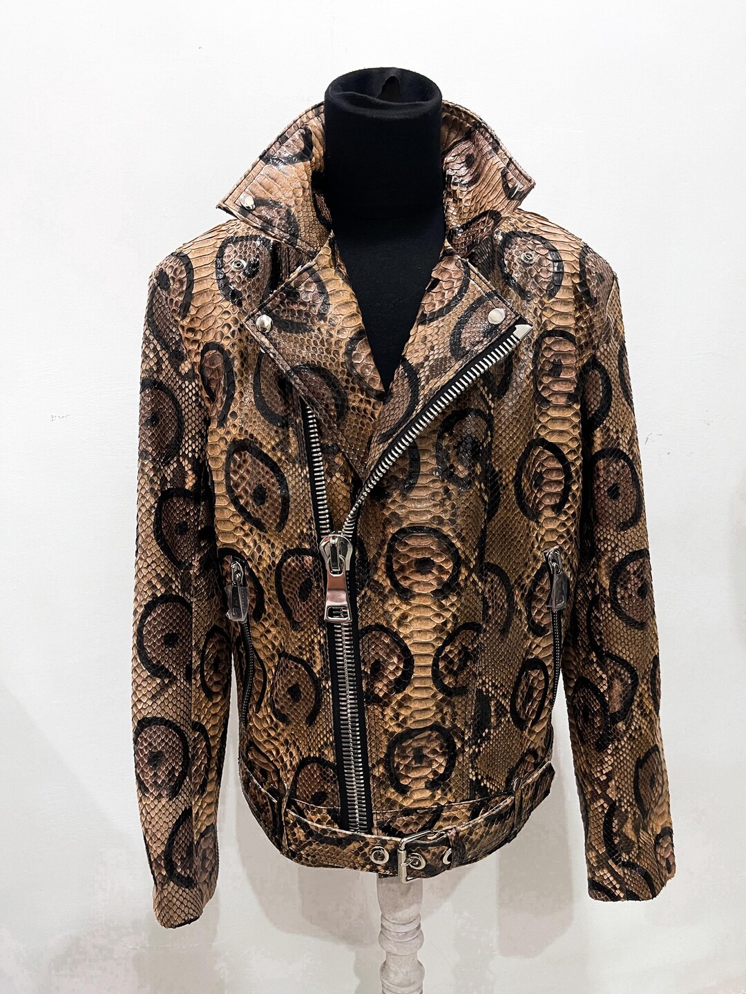 Custom Man’s Snakeskin Biker Jacket, Biker Python Leather Jacket, Brown ...