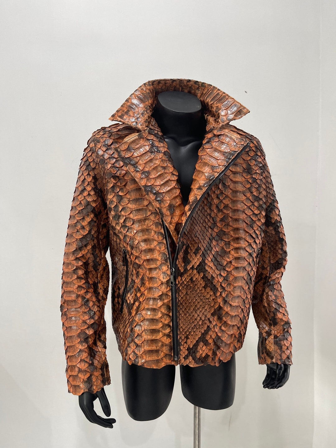 Man’s KING Snakeskin Biker Jacket, Brown Biker Custom Jacket for Men ...