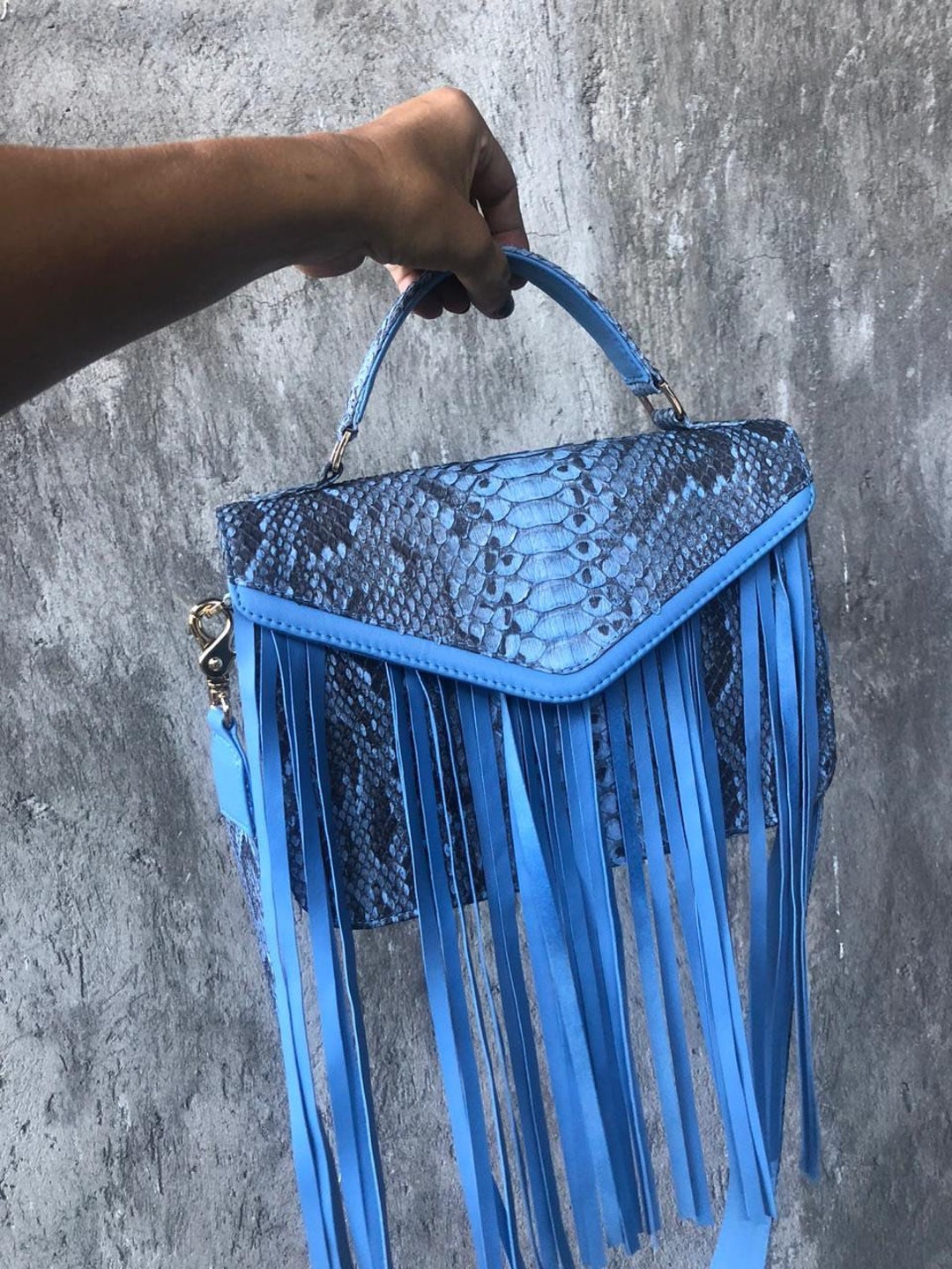 Snakeskin Fringe Bag / Python Leather Bag / Fringed Crossbody Bag ...