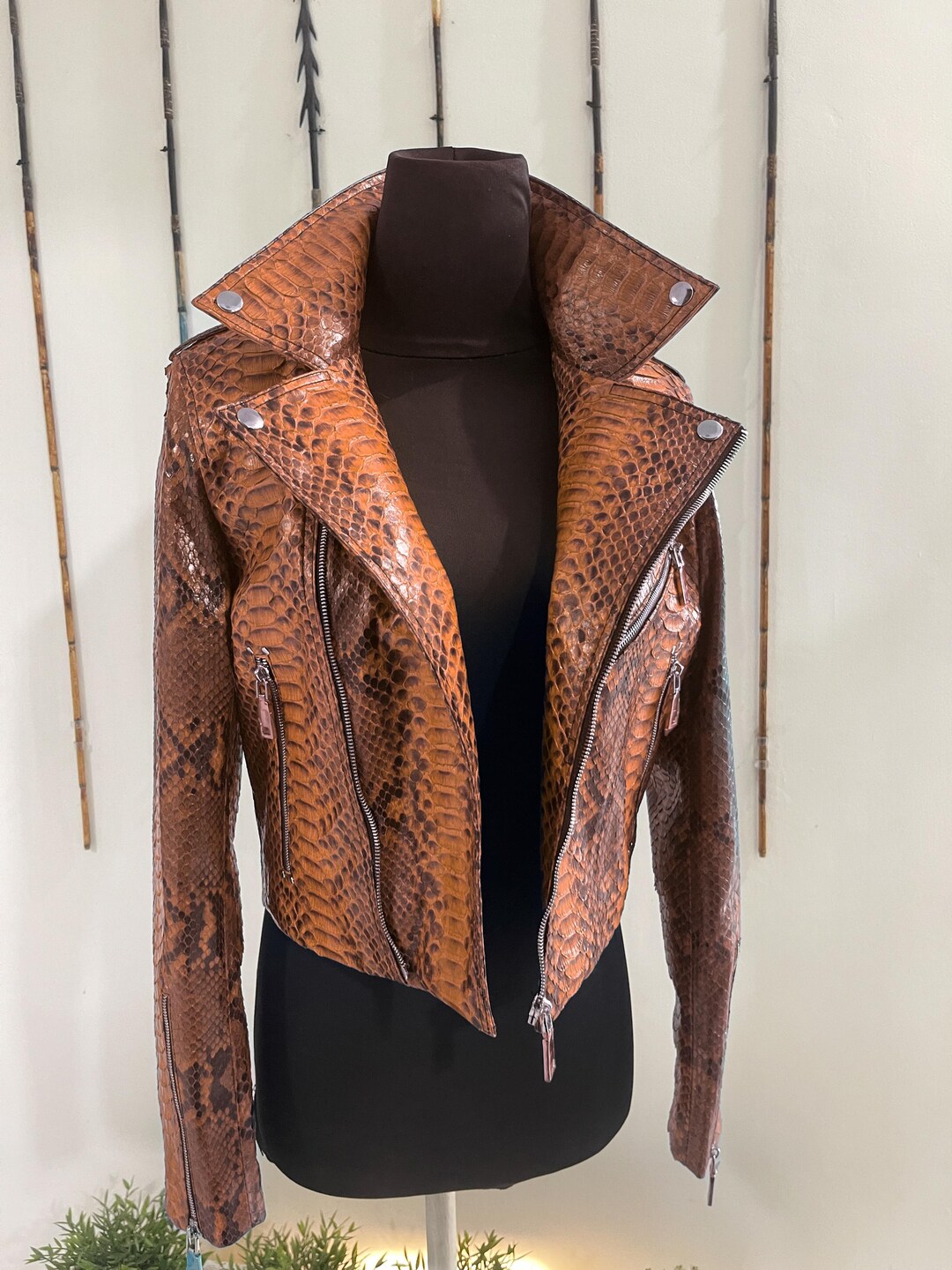 Custom Woman's Leather Jacket, Python Leather Biker Jacket, Snakeskin ...