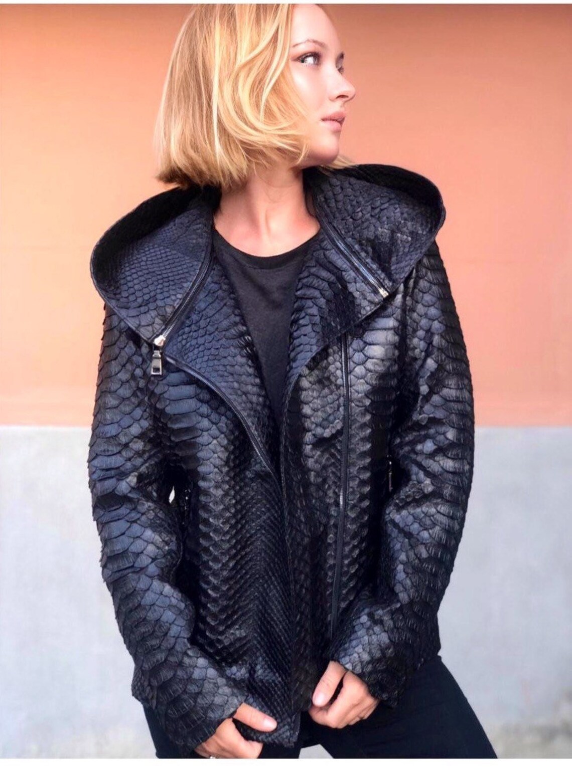 Dragon Python Leather Jacket Hooded Women's Snakeskin - Etsy