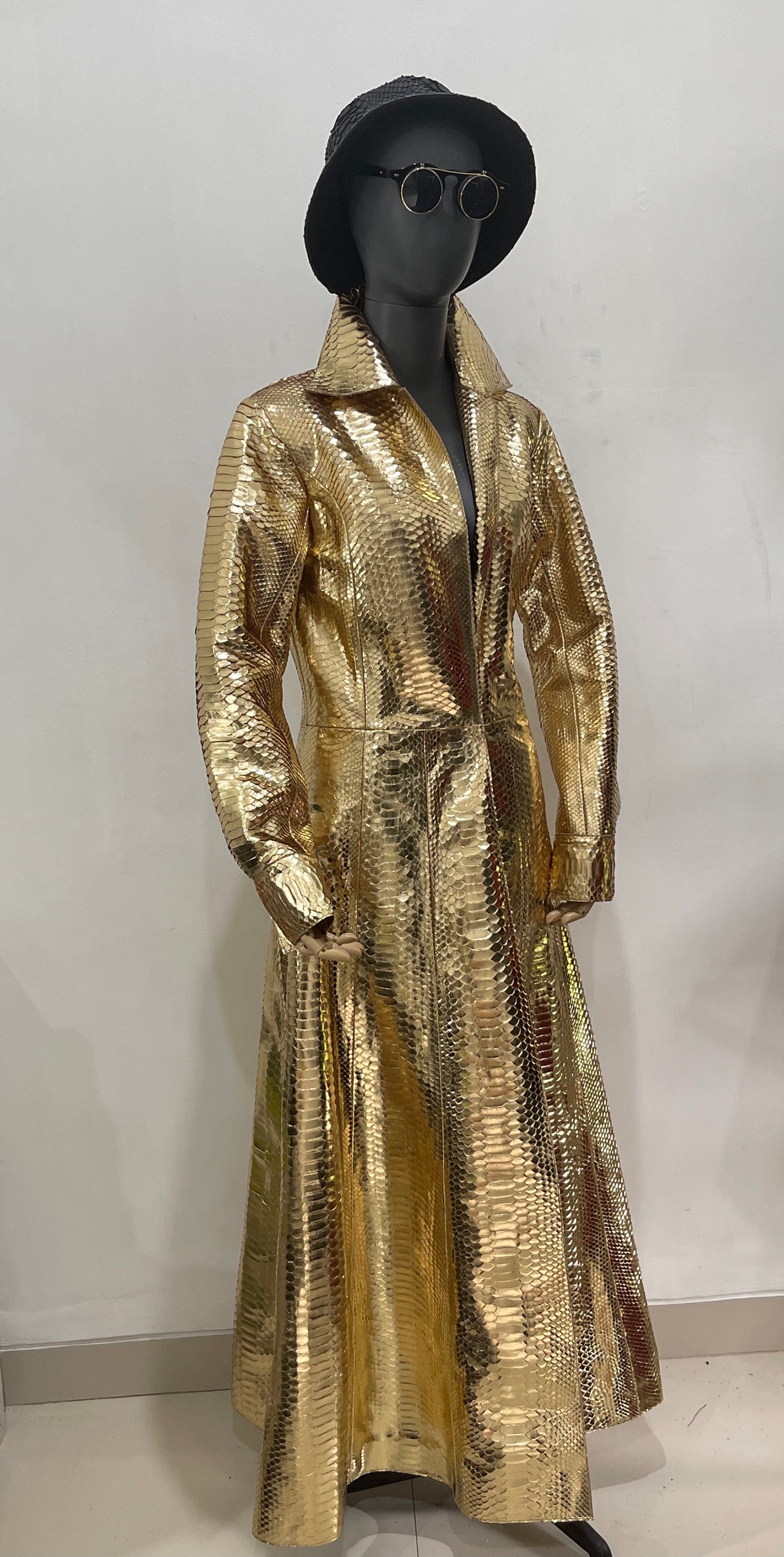 Womans Golden Snakeskin Coat, Python Leather Coat, Golden Python ...