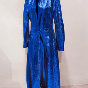 Woman’s Blue Metallic Snakeskin Coat, Python Leather Coat, Blue Python ...