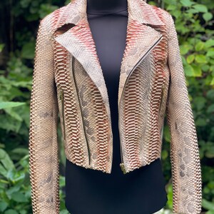Snakeskin Custom Jacket, Bronze Python Biker Jacket, Woman's Golden ...
