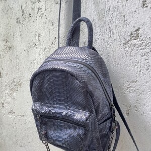Python Leather Backpack, Snakeskin Backpack, Gray Leather Rucksack ...