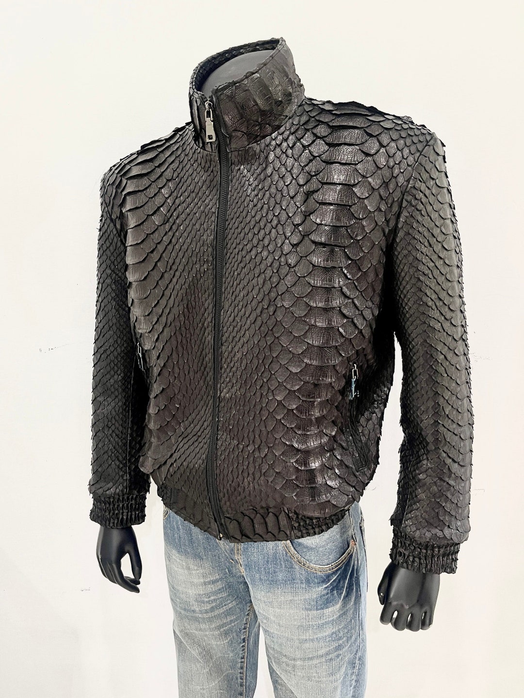Man’s KING Snakeskin Bomber Jacket, Black Python Leather Jacket for Men ...