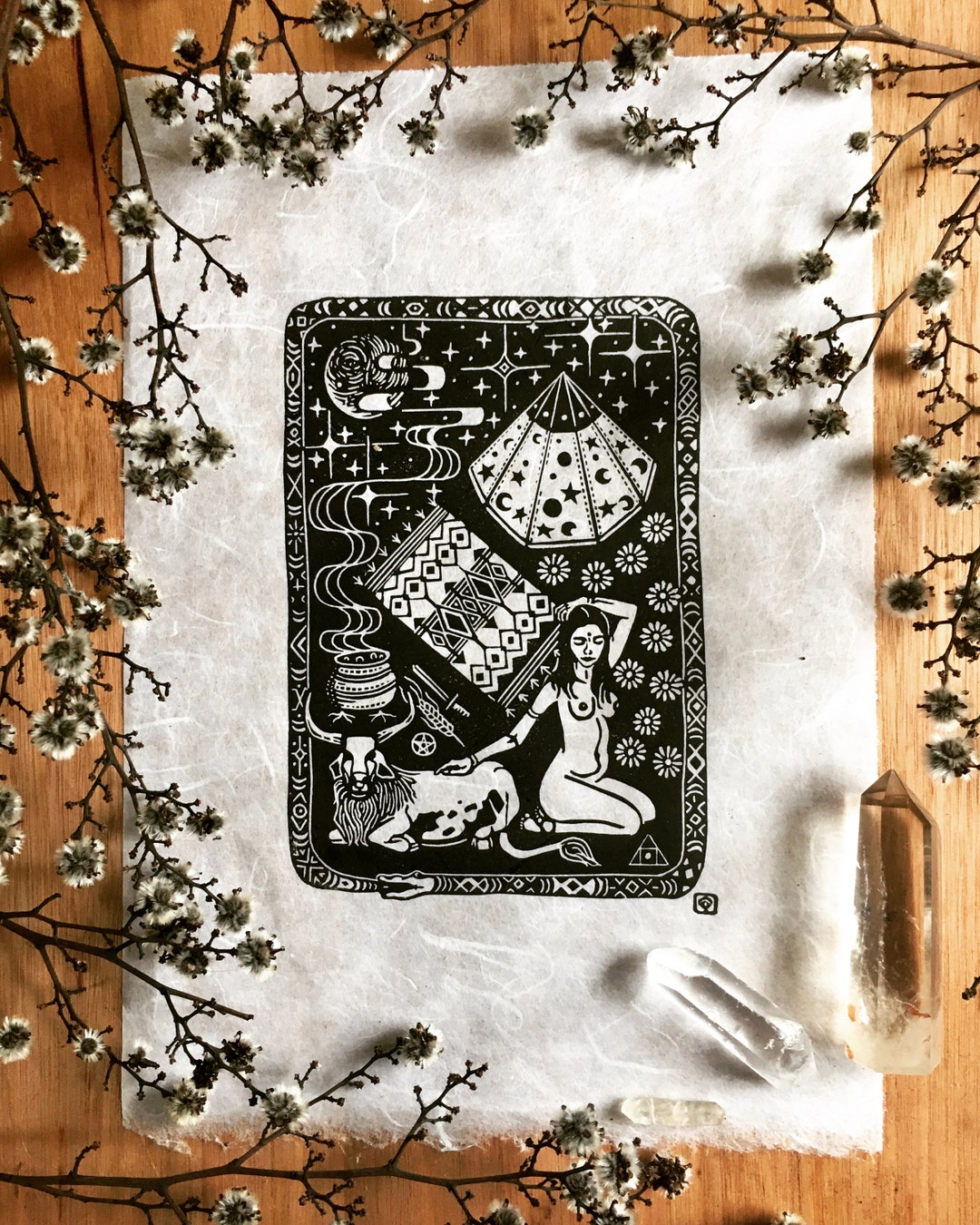 Ritual // Black Lino Print on Rice Paper // A4 - Etsy