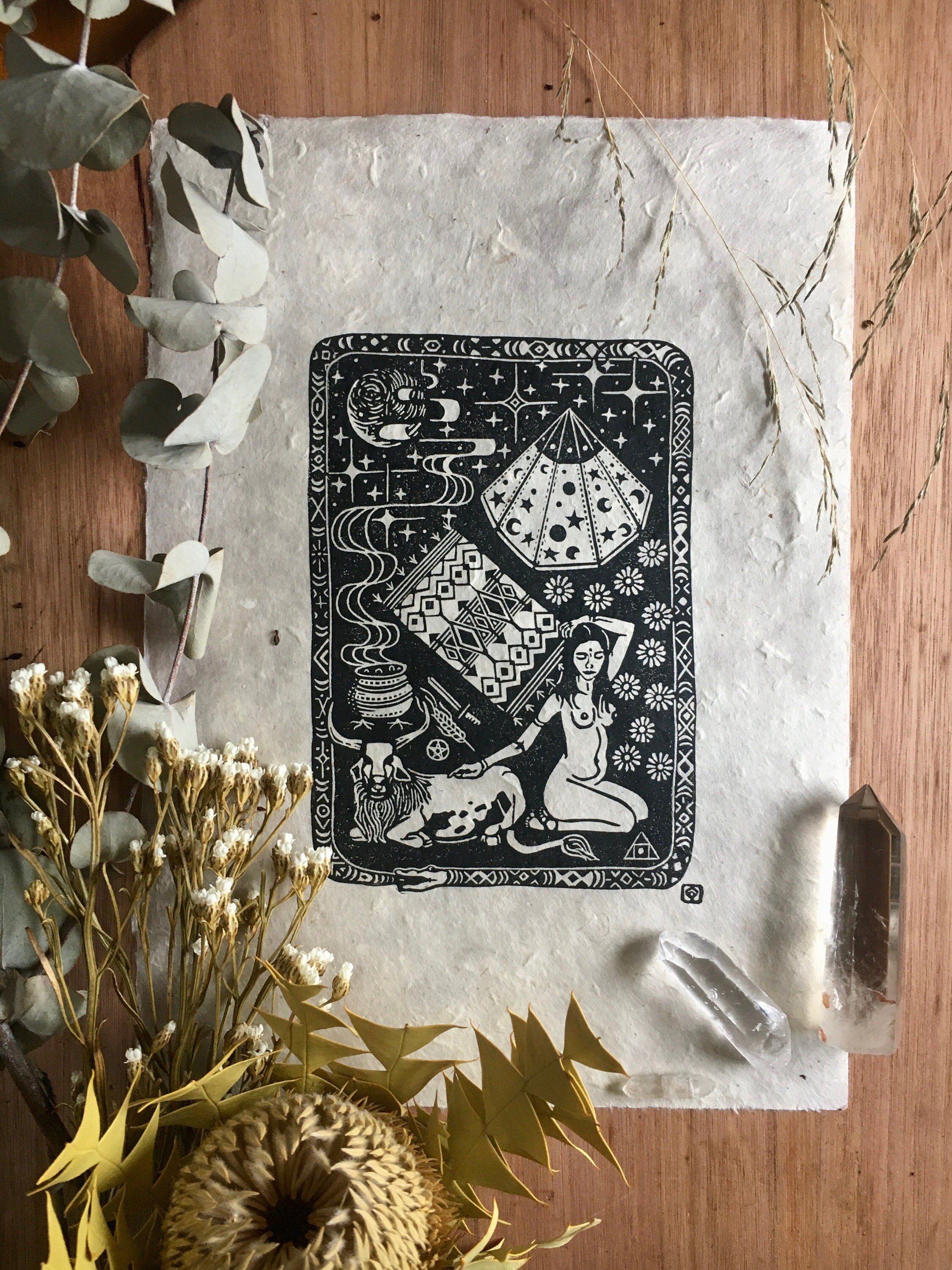Ritual // Black Lino Print on Rice Paper // A4 - Etsy