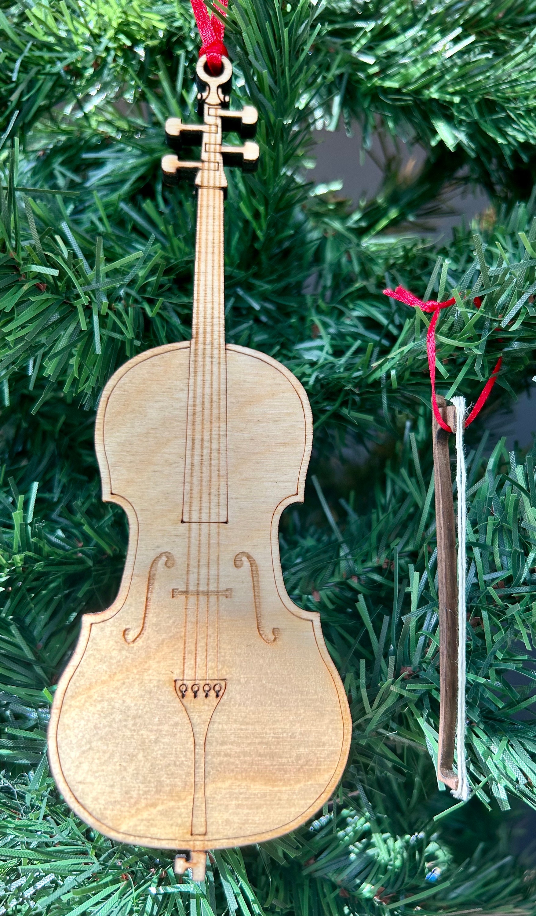 Customizable Cello and Bow Wood Christmas Ornament Set, Handmade ...