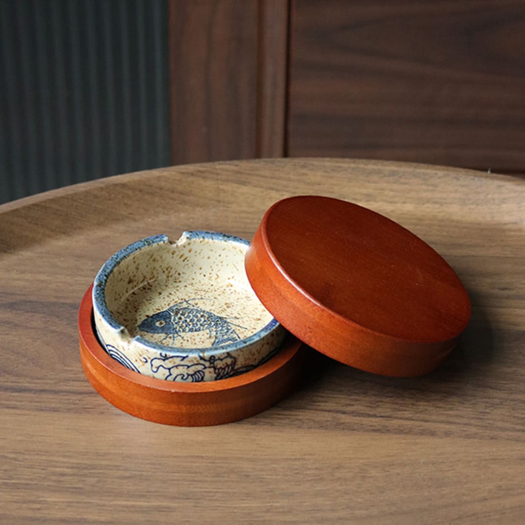 Japanese-style Retro Bamboo and Wood Ceramic Ashtray Household - Etsy