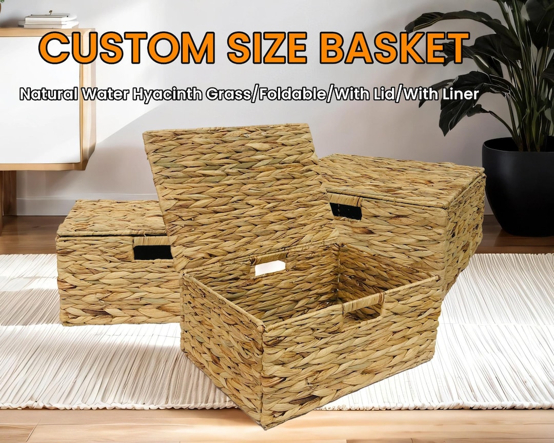 Custom Size Natural Water Hyacinth Grass Woven Storage Basket With Lid ...