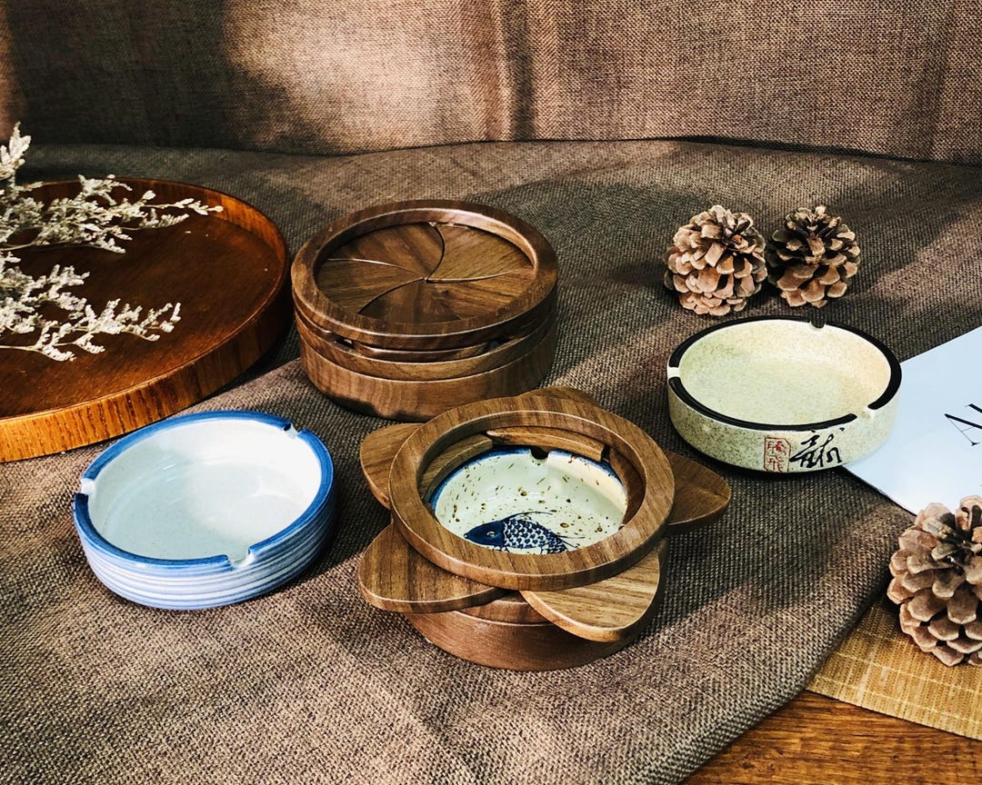 Custom Japanese-style Rotating Lid Magnetic Ashtray,black Walnut Color ...