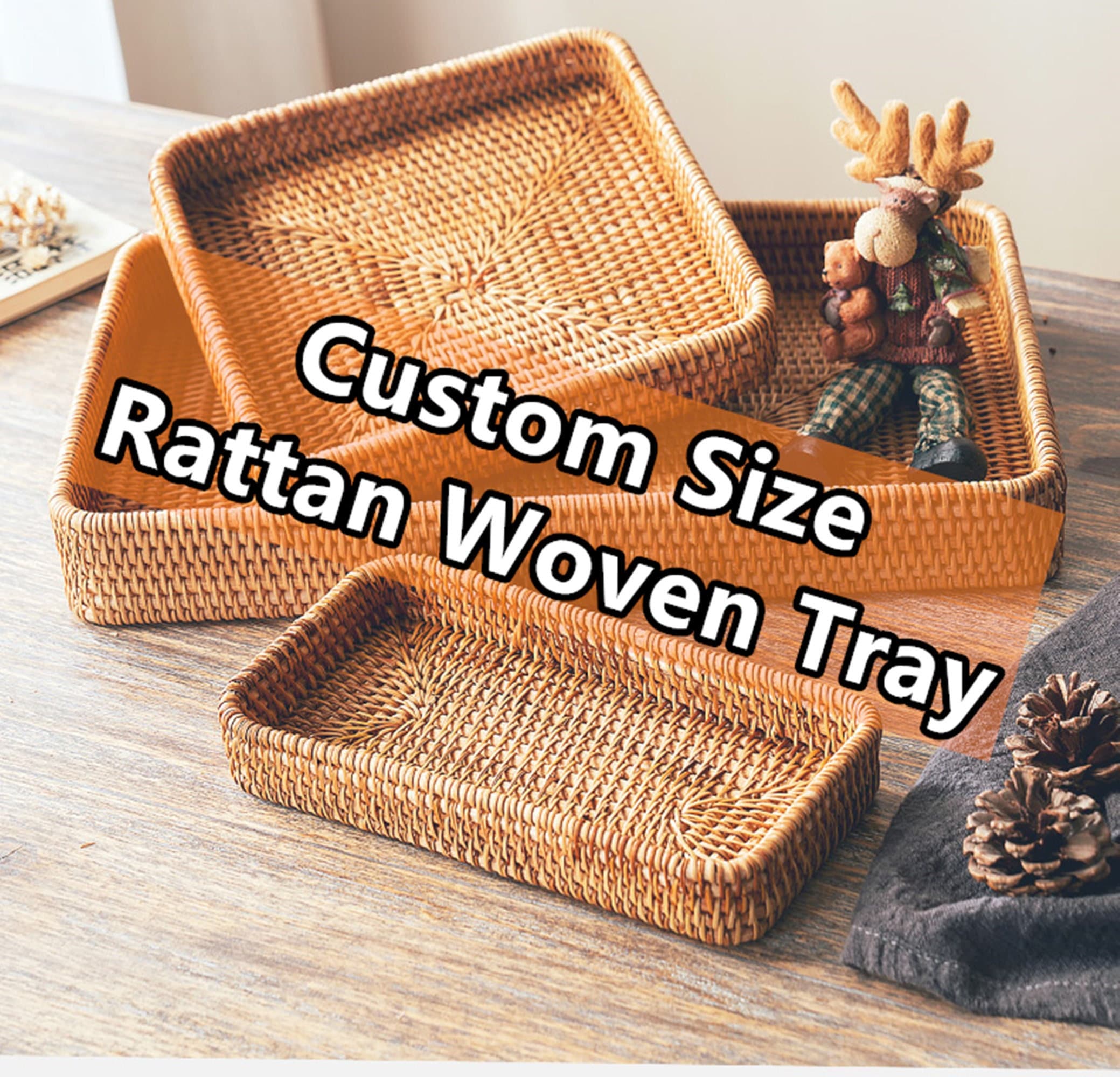 Custom Size Rattan Woven Storage Tray With Handle,rattan Woven Coffee ...