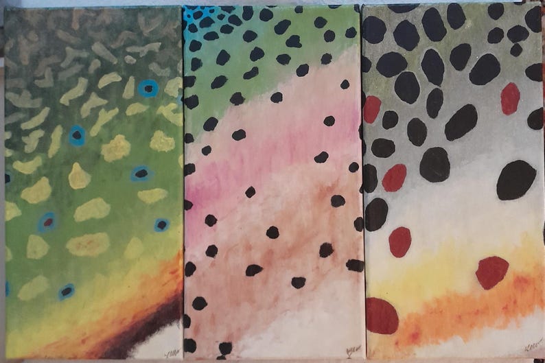 Acrylic Painting of Rainbow Trout Skin Pattern. Canvas Substrate ...