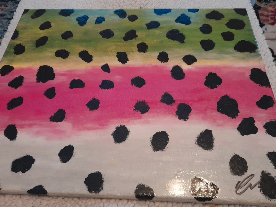 Acrylic Painting of Rainbow Trout Skin Pattern. Solid Wood Substrate ...