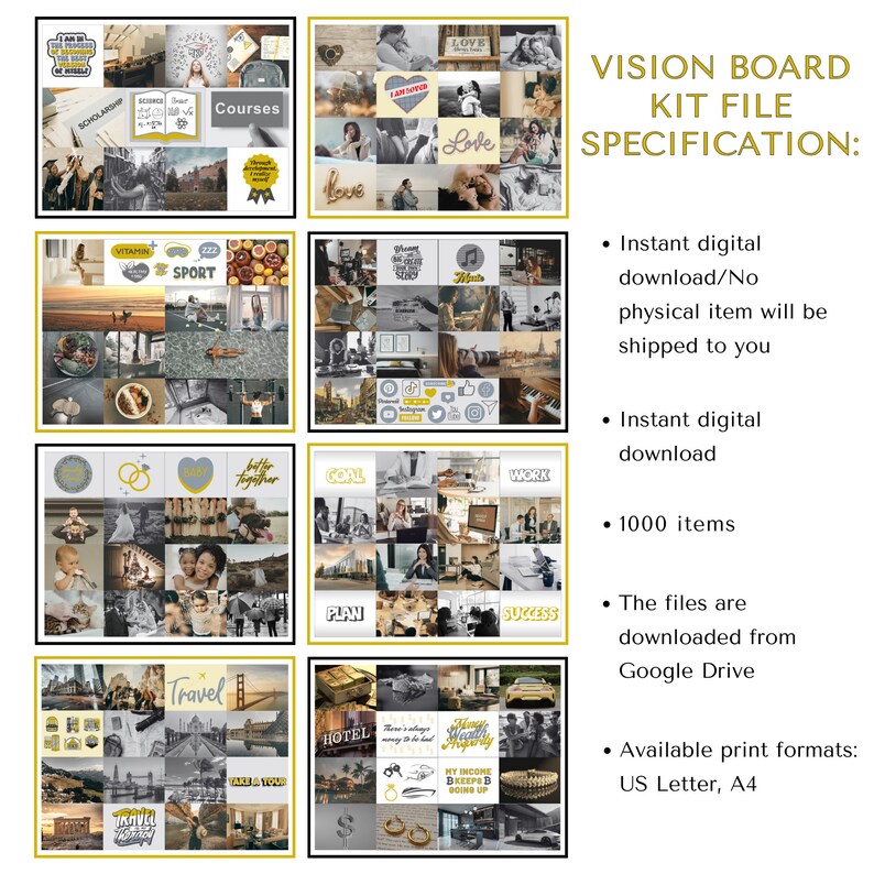 Vision Board Kit 1000 Images Elements Words Affirmation. Digital Vision ...