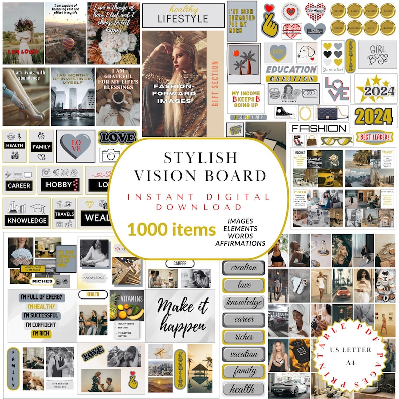 Vision Board Kit 1000 Images Elements Words Affirmation. Digital Vision ...