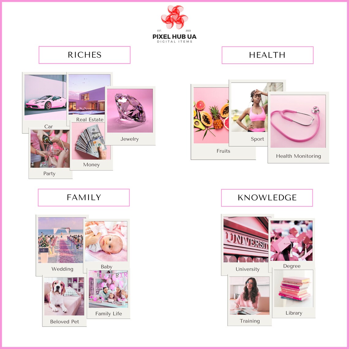 Girls Pink Vision Board, Printable Vision Board Kit, Inspiration Images ...