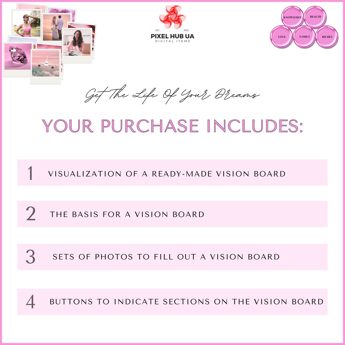 Girls Pink Vision Board, Printable Vision Board Kit, Inspiration Images ...