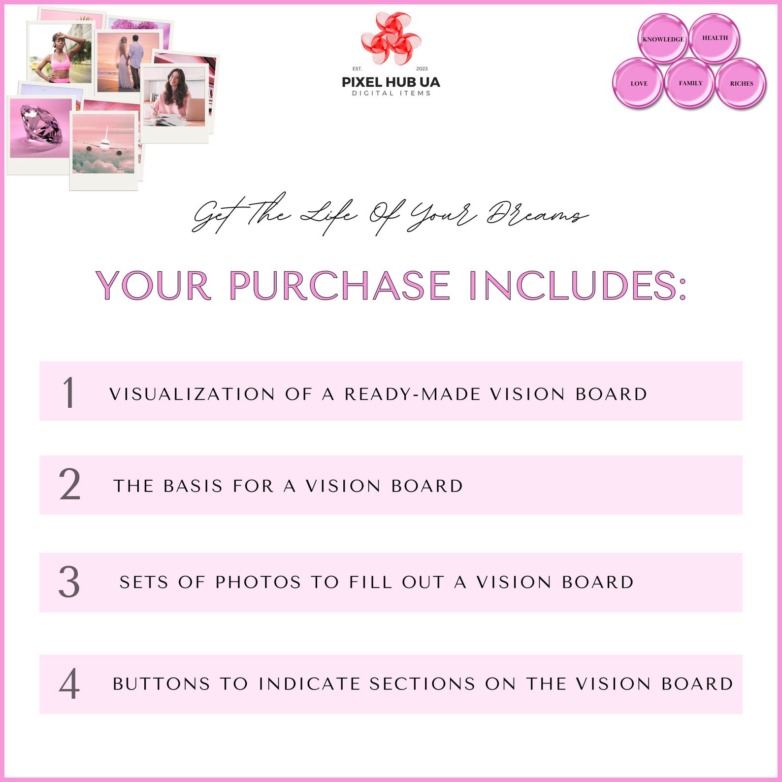 Girls Pink Vision Board, Printable Vision Board Kit, Inspiration Images ...