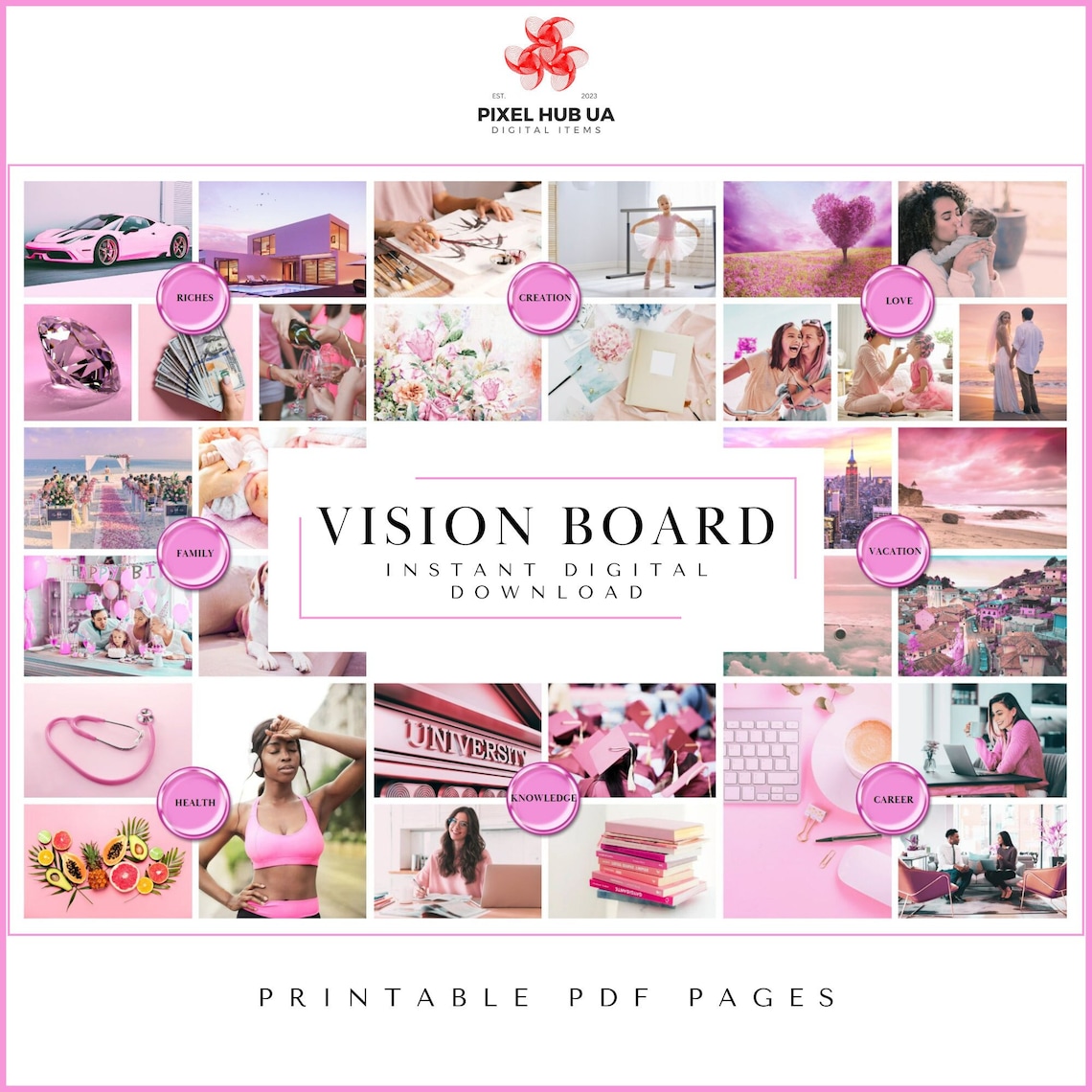 Girls Pink Vision Board, Printable Vision Board Kit, Inspiration Images ...