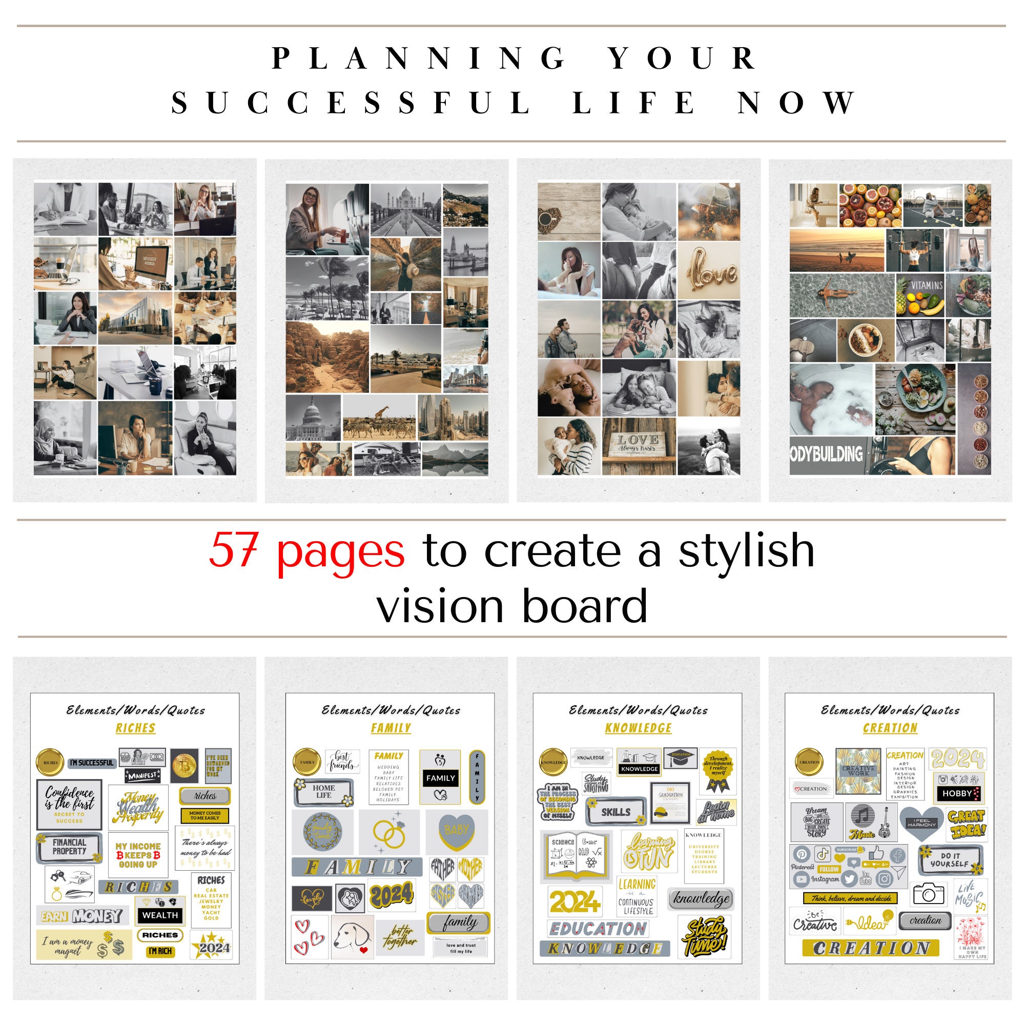Vision Board Kit 1000 Images Elements Words Affirmation. Digital Vision ...