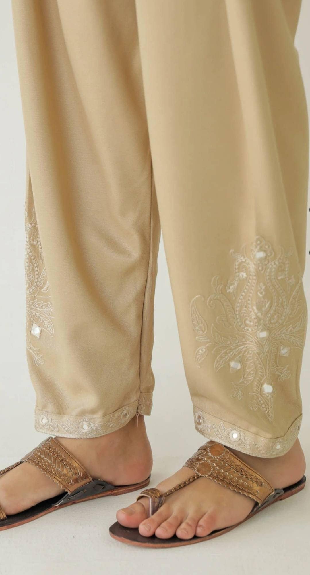 Beige Pakistani Shalwar Pants Trousersbeige Pants Women Embroidered ...