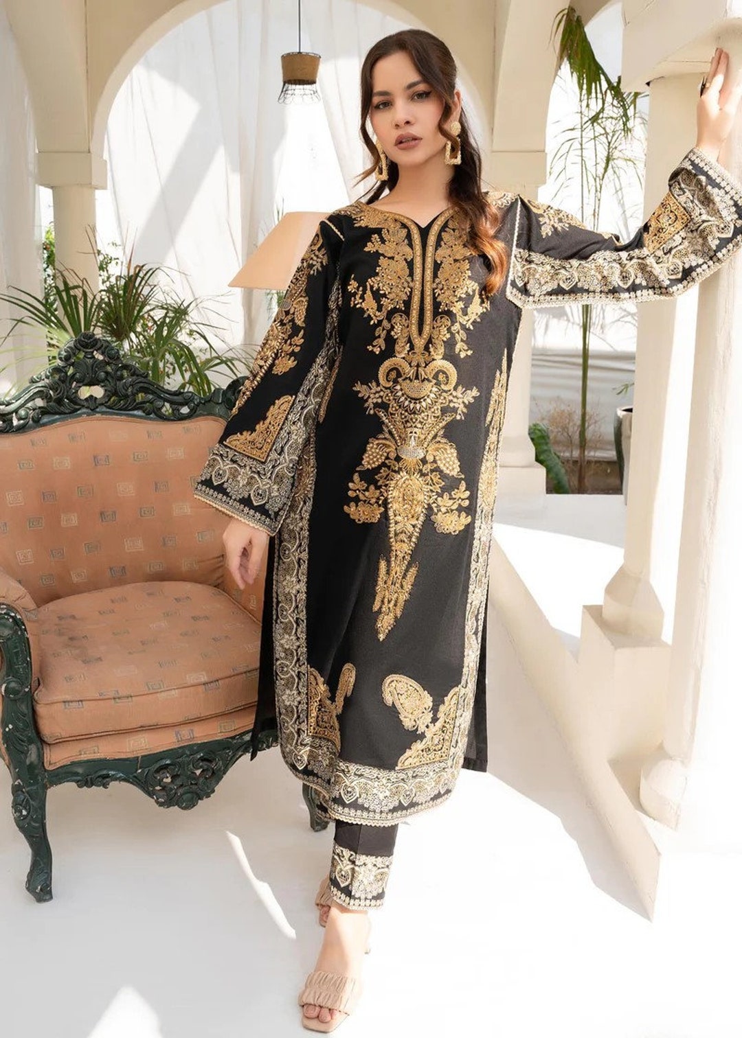Black and Gold Cotton Dress Pakistani Suit,indian Clothes,pakistani ...