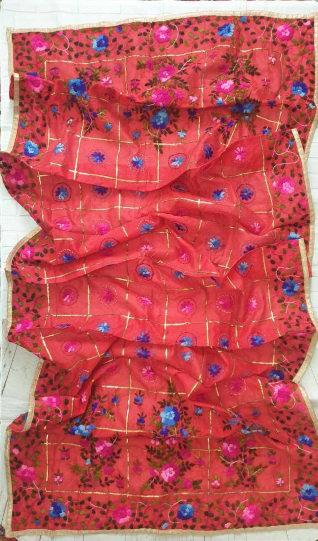 Pakistani Phulkari Dupatta Hand Embroidered Scarf Indian Dupatta ...
