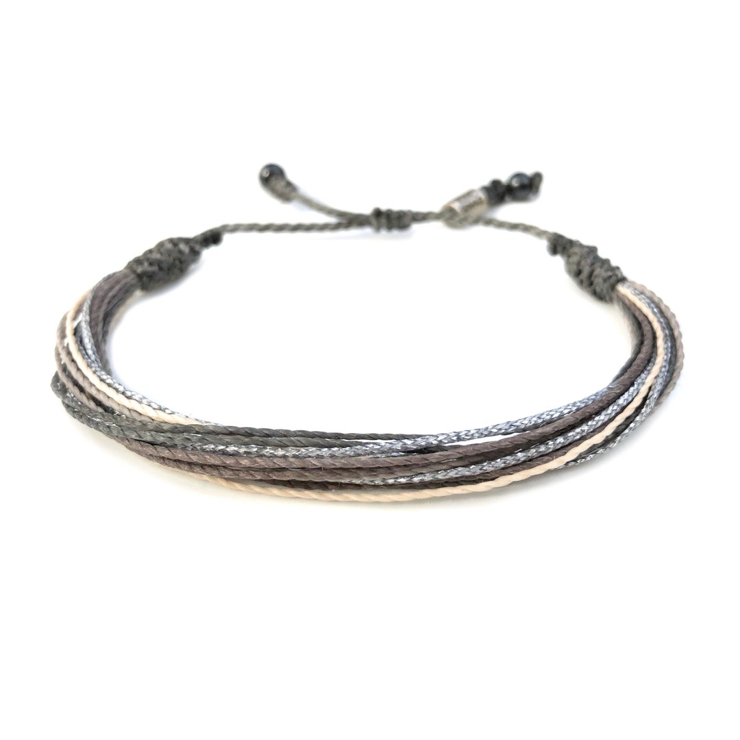 Gray String Bracelet | Adjustable Grey Cord Bracelet | Surfer Bracelet ...