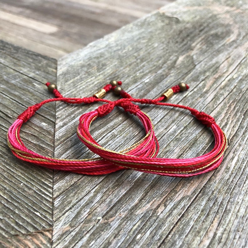 Red Gold Bracelet Red Pink Bracelet Red Thread Bracelet | Etsy