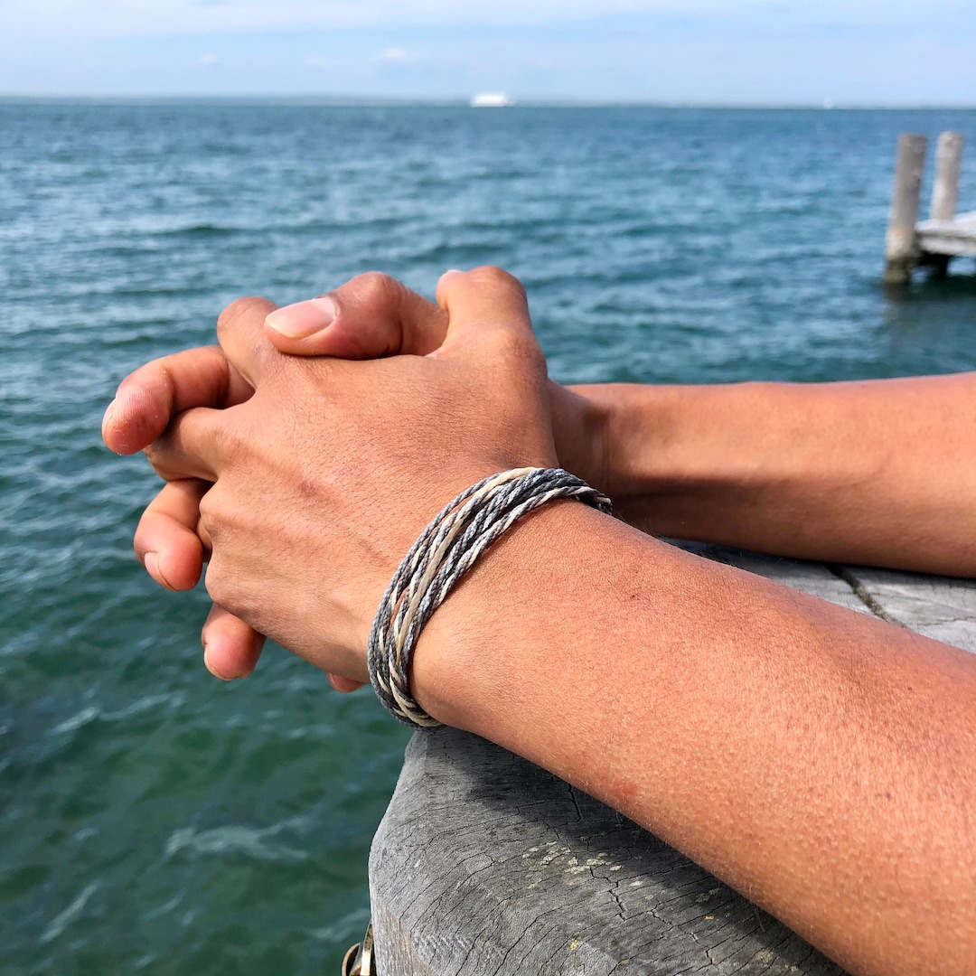 Mens Adjustable Bracelet, Gray Twisted Rope Bracelet, Wrap Grey Wax ...