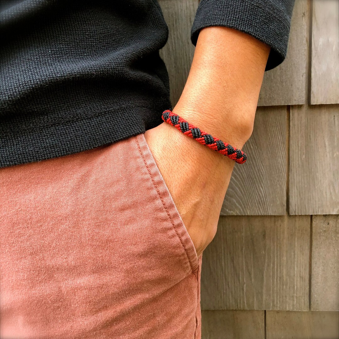 Rope Bracelet for Men, Black and Red Macrame Cord Bracelet, Man Gift ...