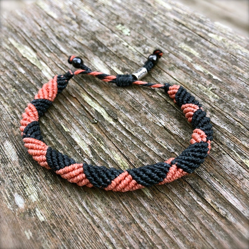 Macrame Mens Bracelet | Woven Bracelet for Men | Coral and Navy Man ...