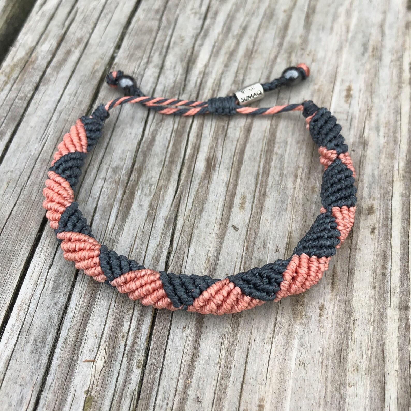 Macrame Mens Bracelet | Woven Bracelet for Men | Coral and Navy Man ...
