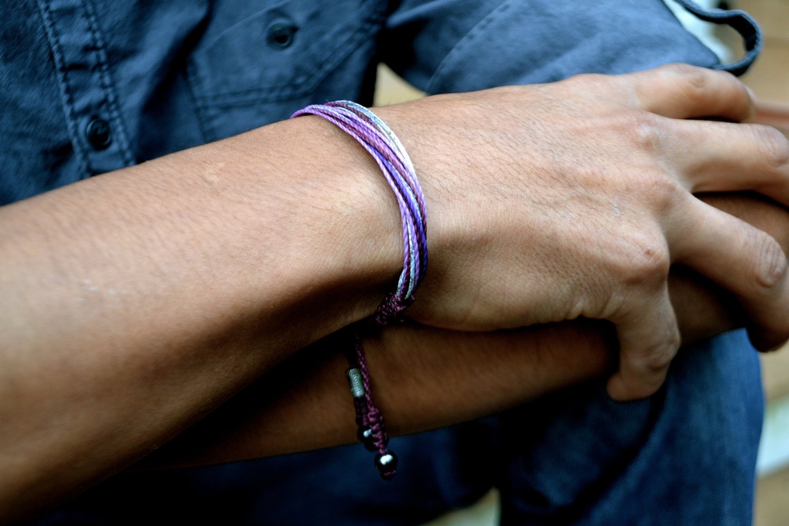 Purple Bracelet Women Silver and Purple String Bracelet - Etsy