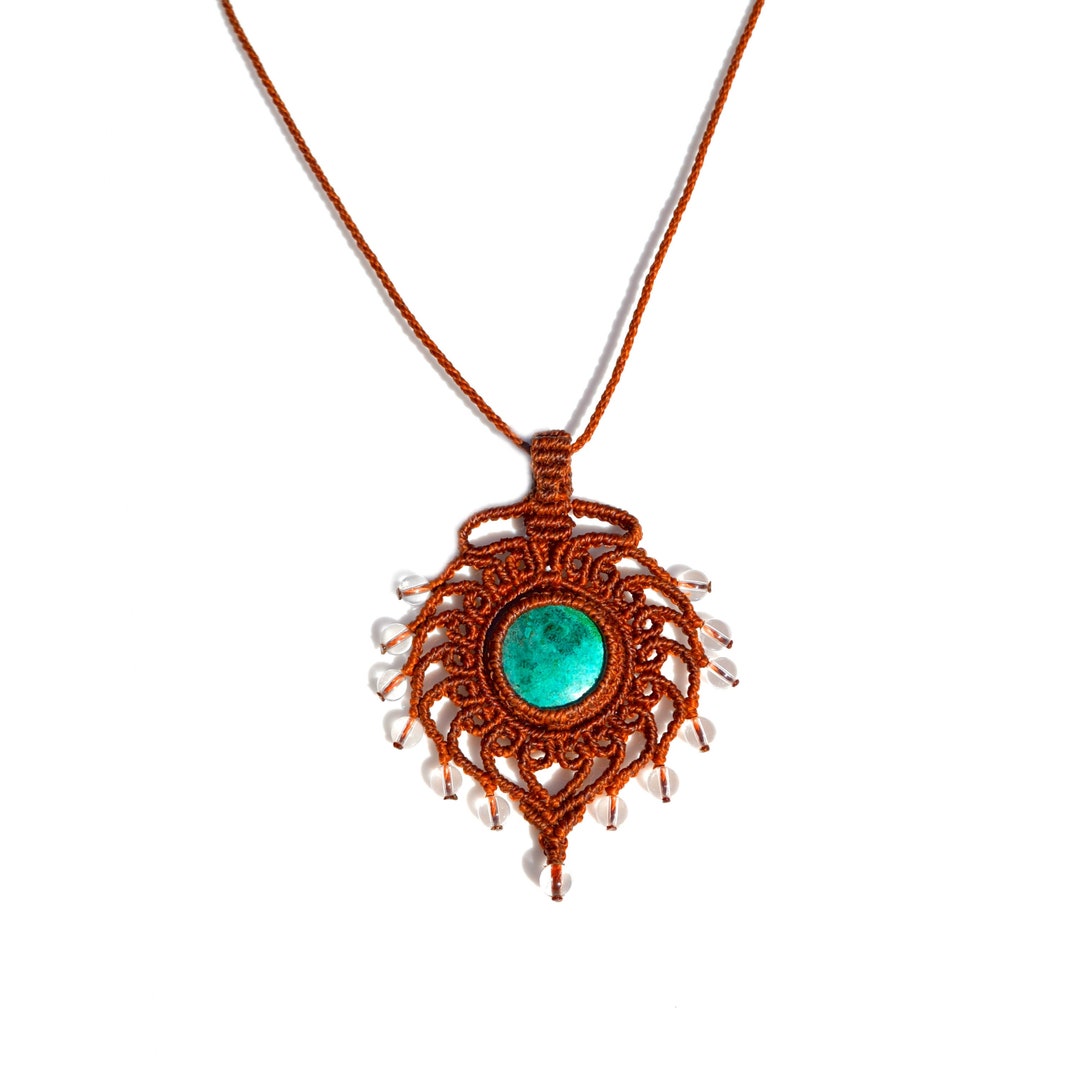 Macrame Gemstone Necklace Burnt Orange Quartz Necklace Chrysocolla ...