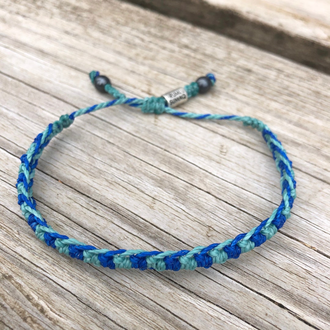 Handmade Macrame Surf Bracelet | Adjustable Aqua Teal Beach Jewelry ...