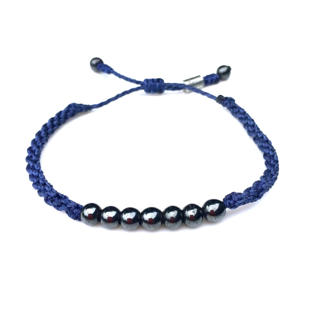 Macrame Bracelet Stone Cobalt Blue Bracelet | Hematite Bracelet | Blue ...