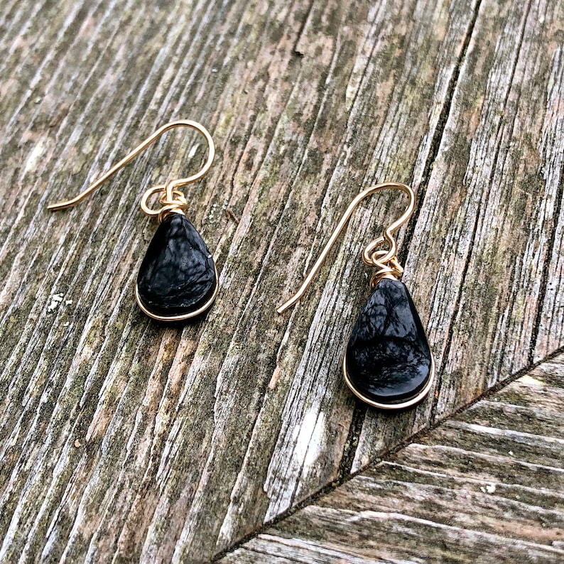 Black Obsidian Necklace and Obsidian Earrings Dainty Jewelry - Etsy