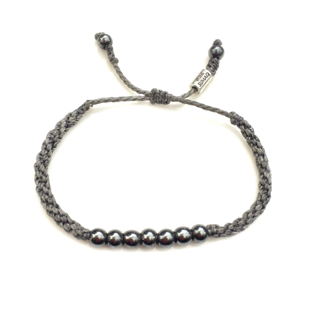 Gray Stone Bracelet | White Elephant Gift | Gray Cord Hematite Bracelet ...